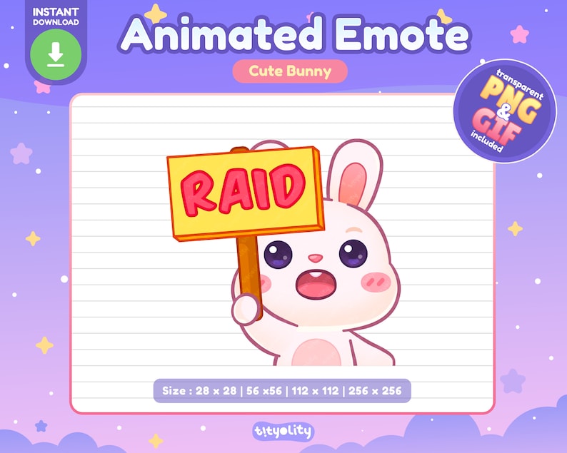 Cute Bunny Animated Emote Raid Emote Kawaii White Rabbit Emoji for ...