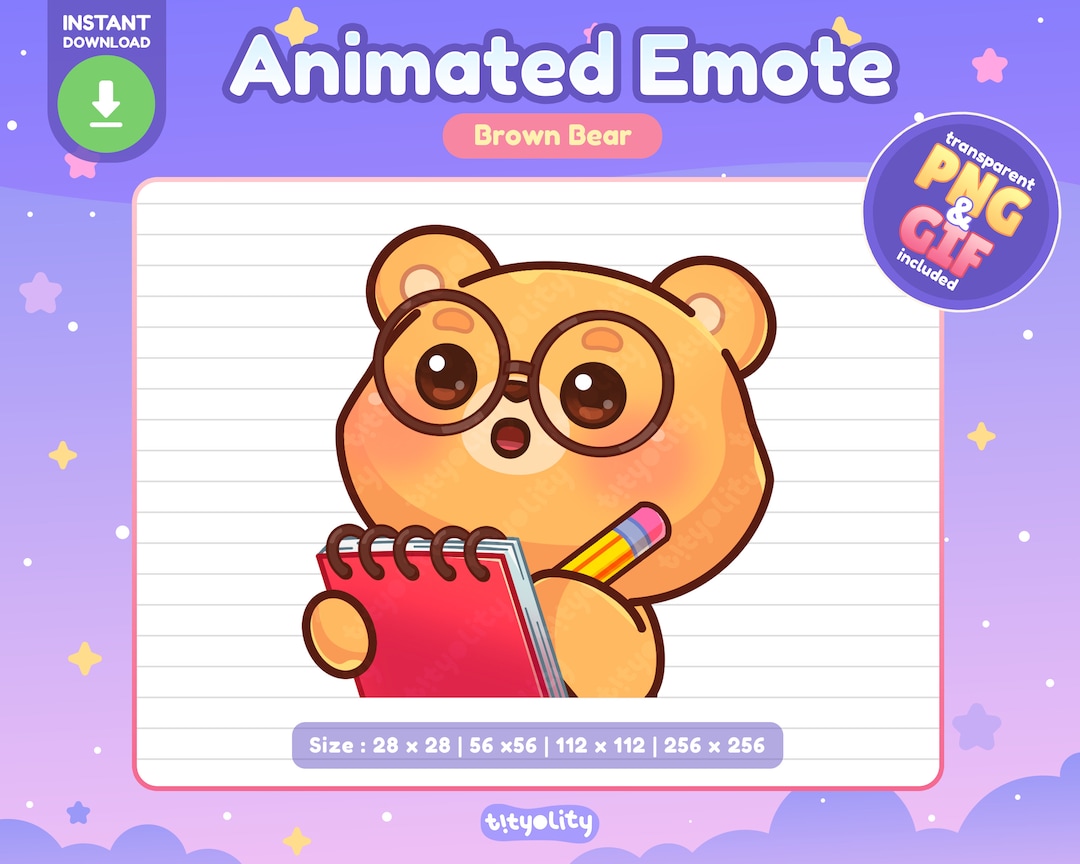 Cute Bear Animated Emote | Taking Notes Emote | Kawaii Brown Bear Emoji ...