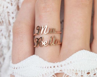 Double Name Ring Two Name Ring in Sterling Silver, Gold and Rose Gold ...