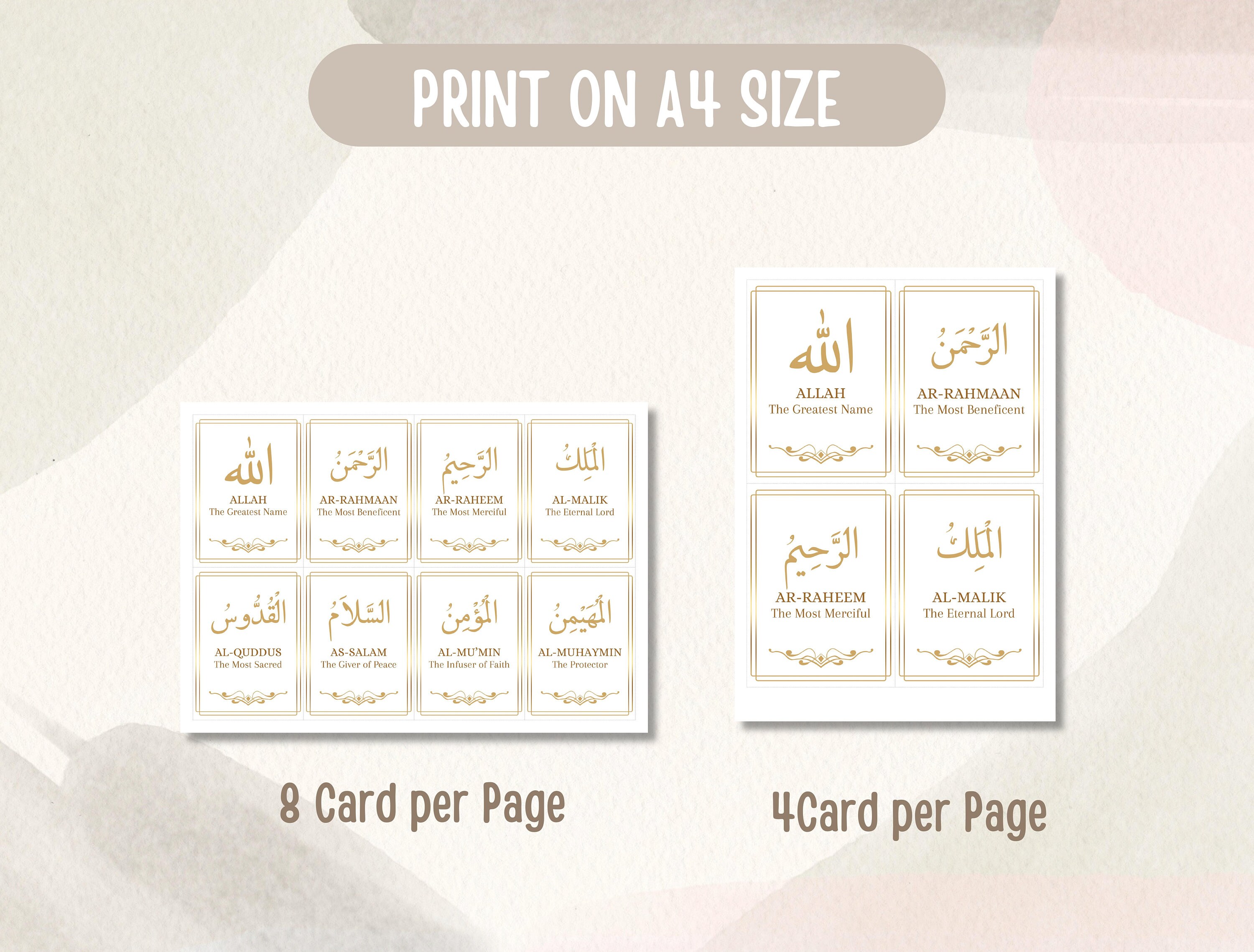 Asmaul Husna Cards, Islamic Card, Educational Flashcard, Asma UI Husna for Muslims, 99 Names of ...