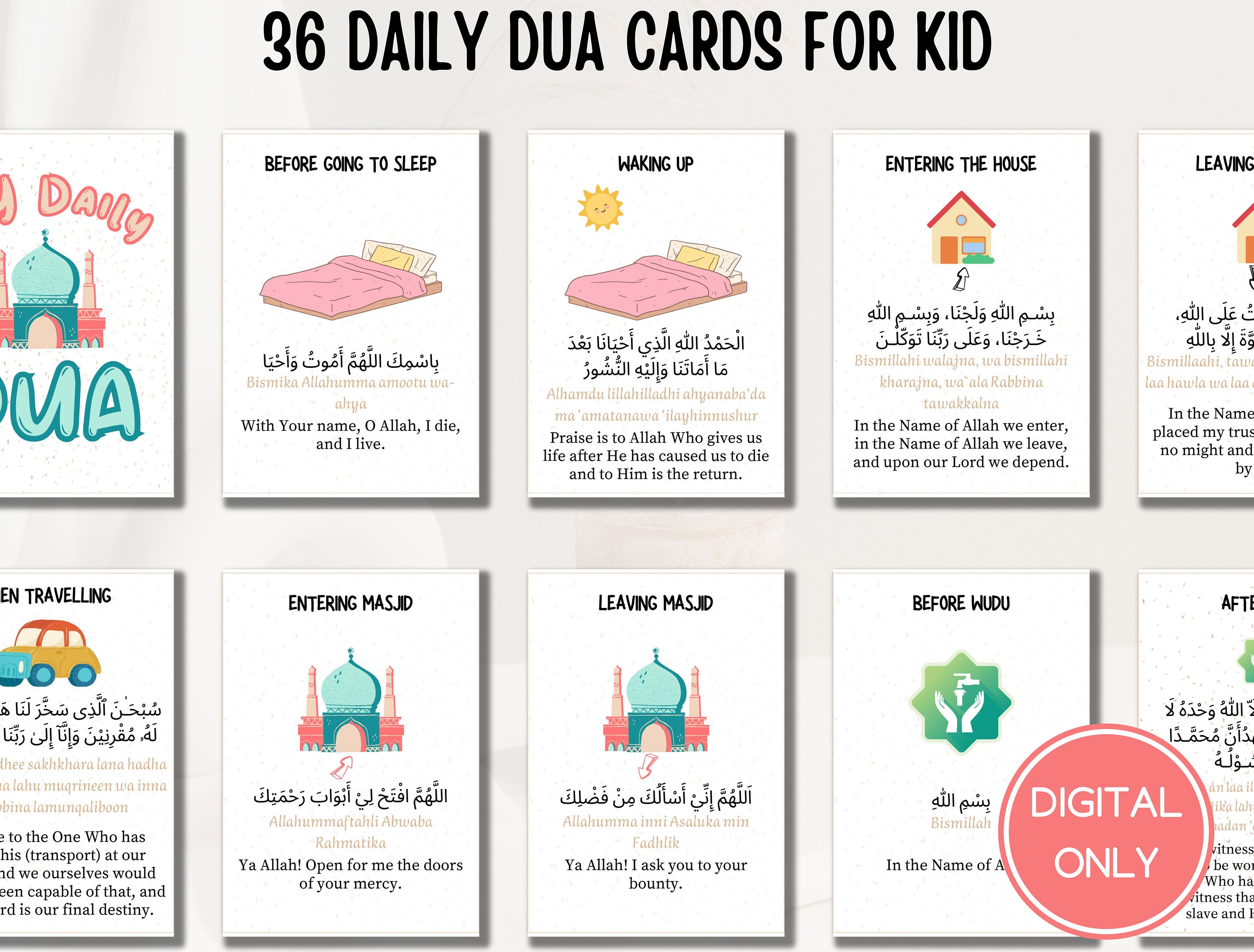 Daily Dua Cards for Kid, Dua Cards for Muslims, Islamic Dua Flashcards, Digital Prayer Cards ...