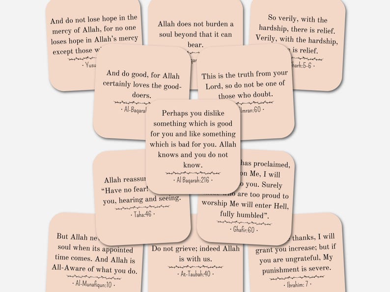 Quran Verse Cards, Affirmation Cards for Muslims, Islamic Flashcards ...