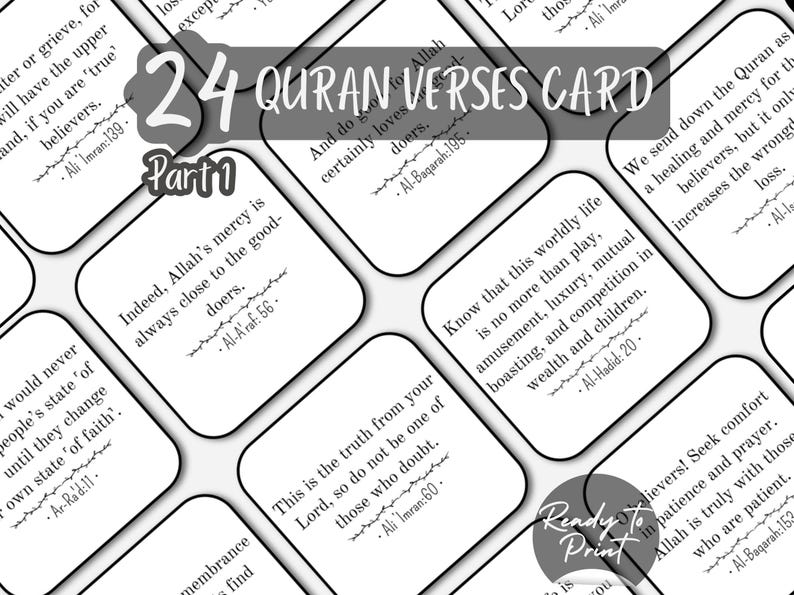 Quran Verse Cards, Quran Ayah Card, Islamic Flashcards, Affirmation ...