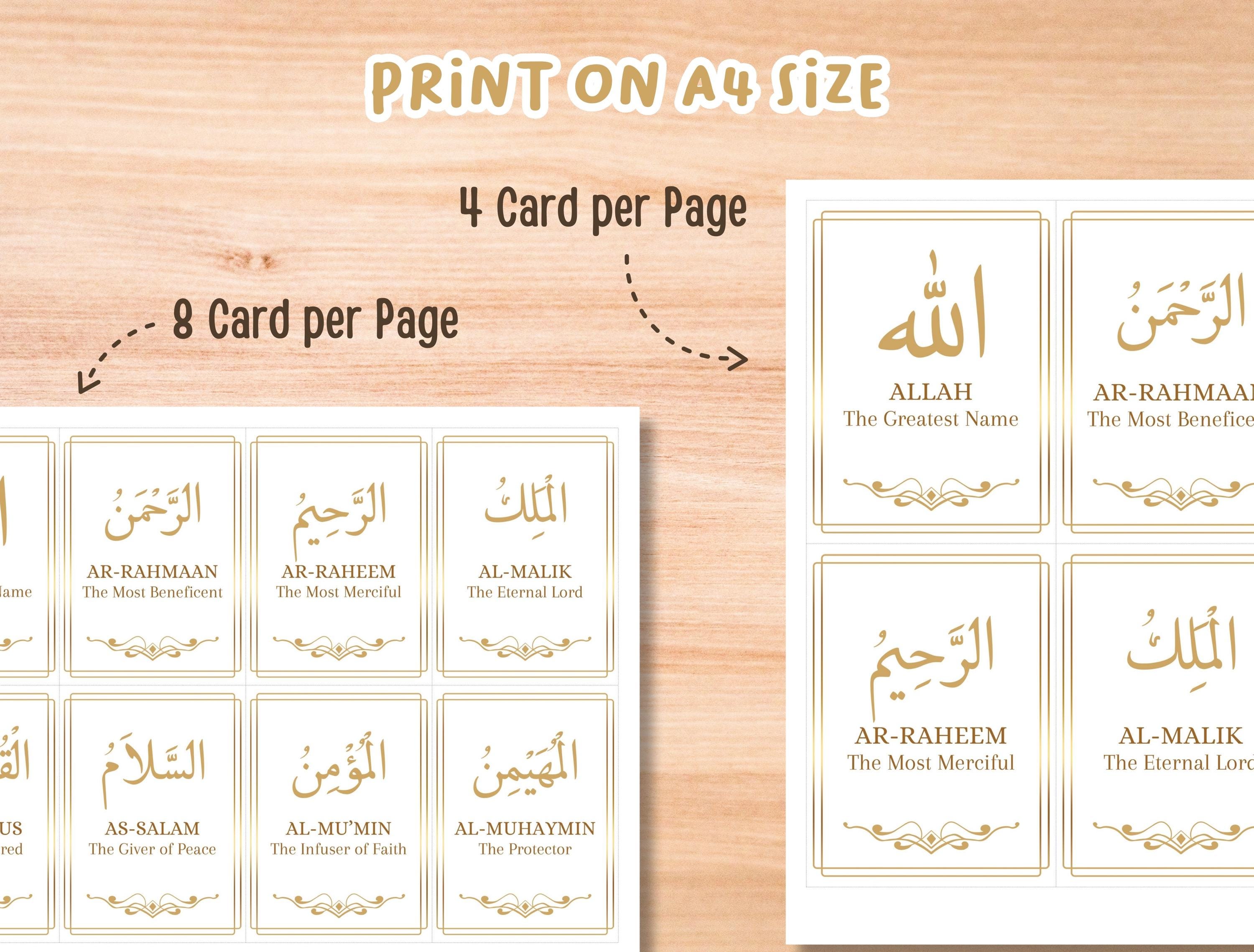 Asmaul Husna Cards, Islamic Card, Educational Flashcard, Asma UI Husna for Muslims, 99 Names of ...