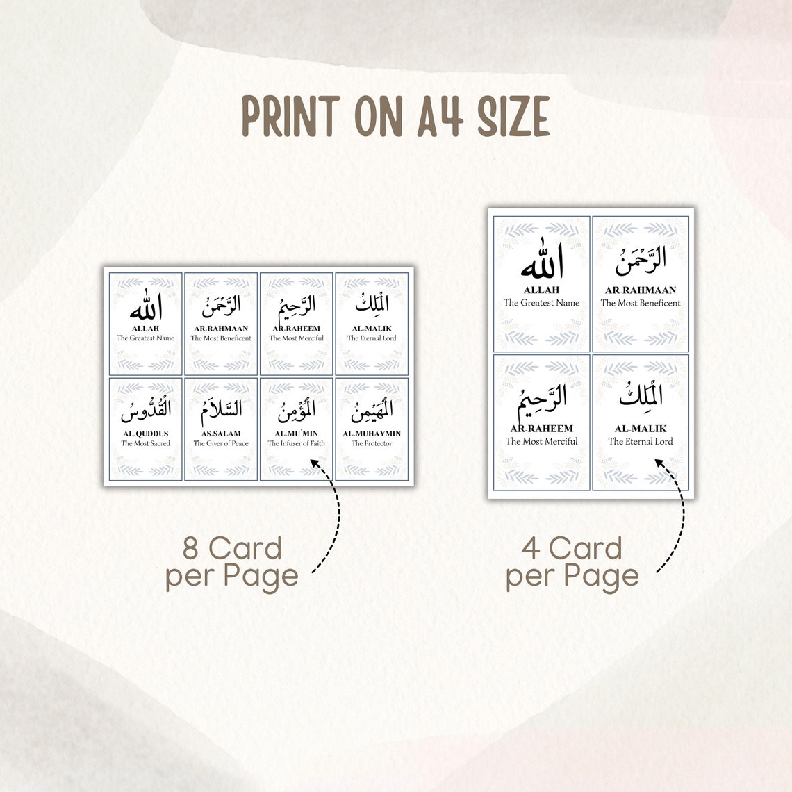 Asmaul Husna Printable Cards, Asma UI Husna Flashcards for Muslims, Islamic Card, 99 Names of ...