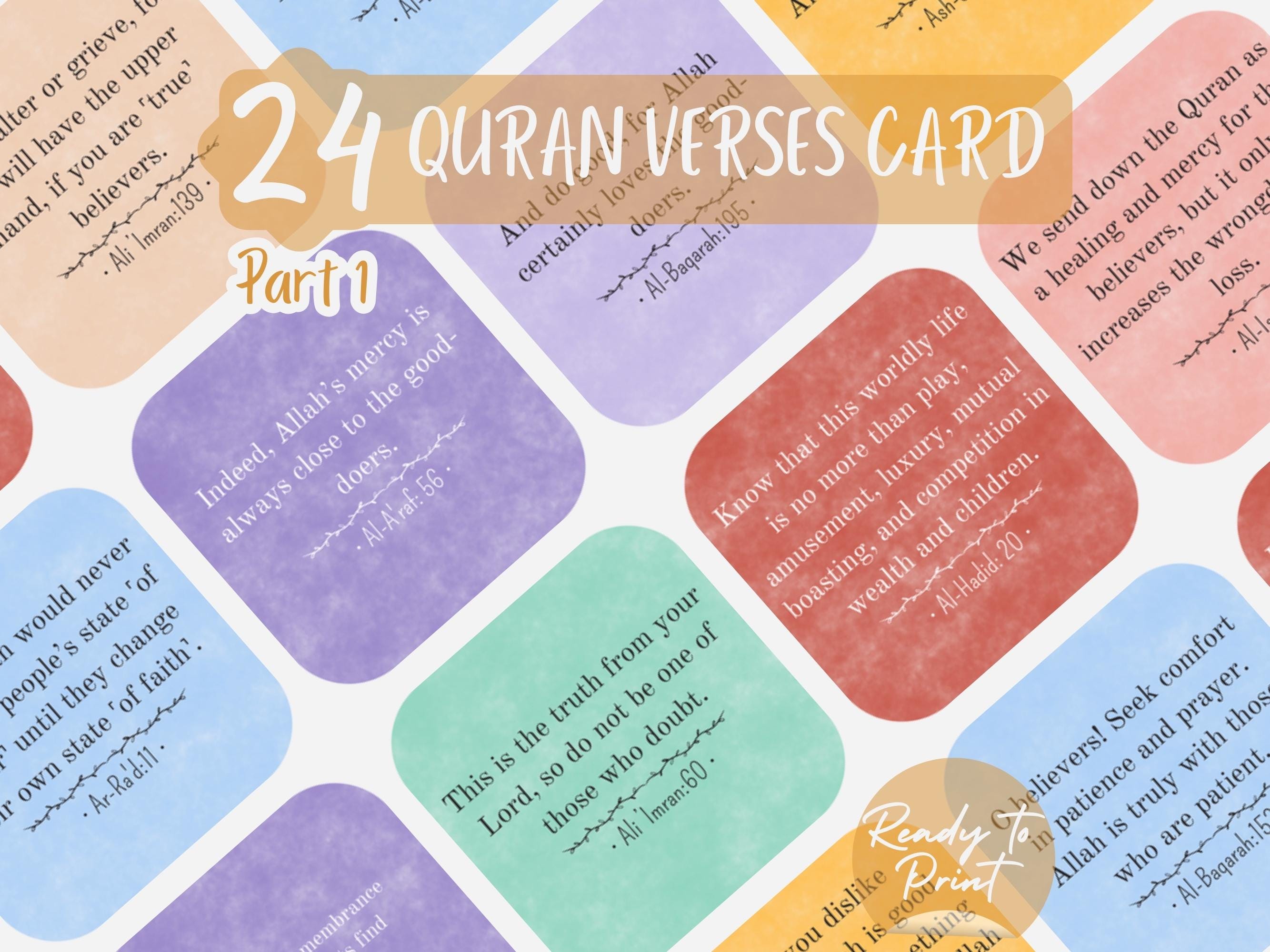 Quran Verse Cards, Islamic Flashcards, Affirmation Cards for Muslims ...
