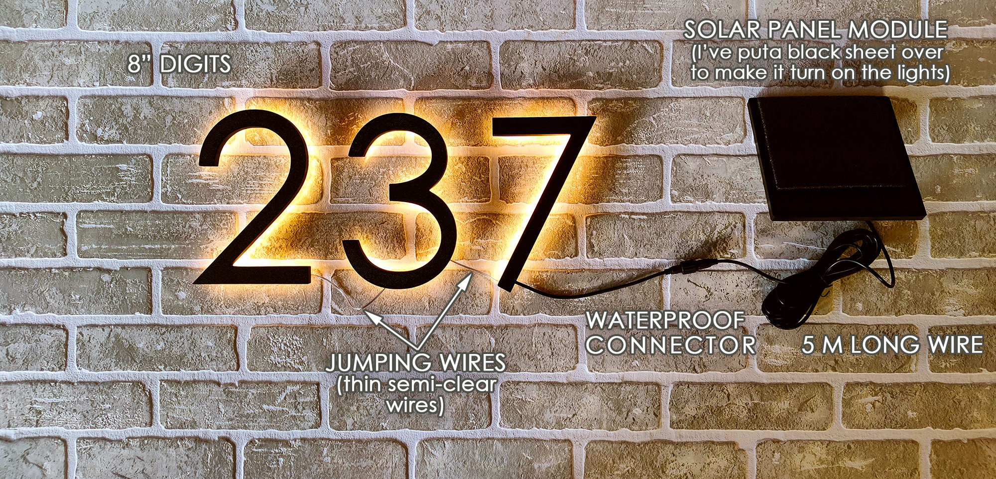 Solar Powered Lighted House Numbers Backlit Digits and Letters - Etsy