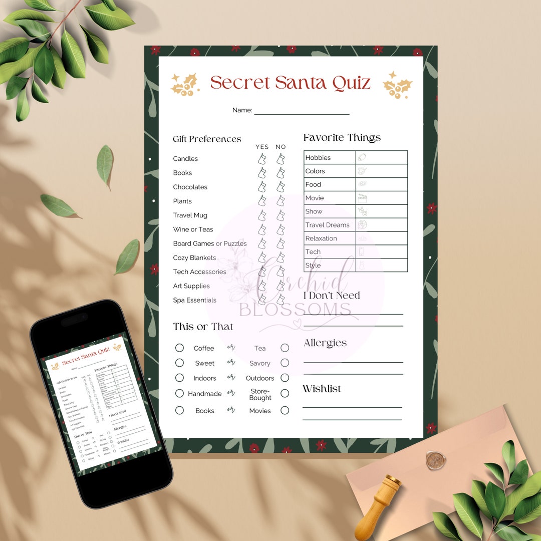Personalized Christmas Secret Santa Quiz, Secret Santa Quiz, Instant ...