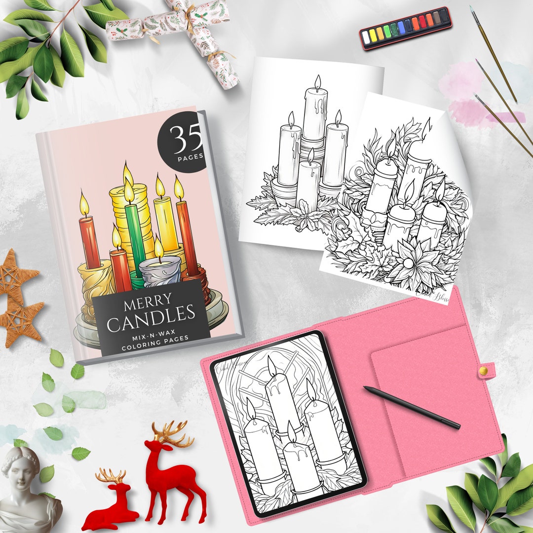 Printable Candle Coloring Pages, Christmas Activity Bundle, Adult and ...