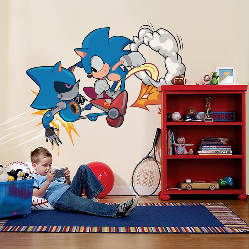 Removable Sonic the Hedgehog Wall Decal Metal Sonic Wall Sticker for ...