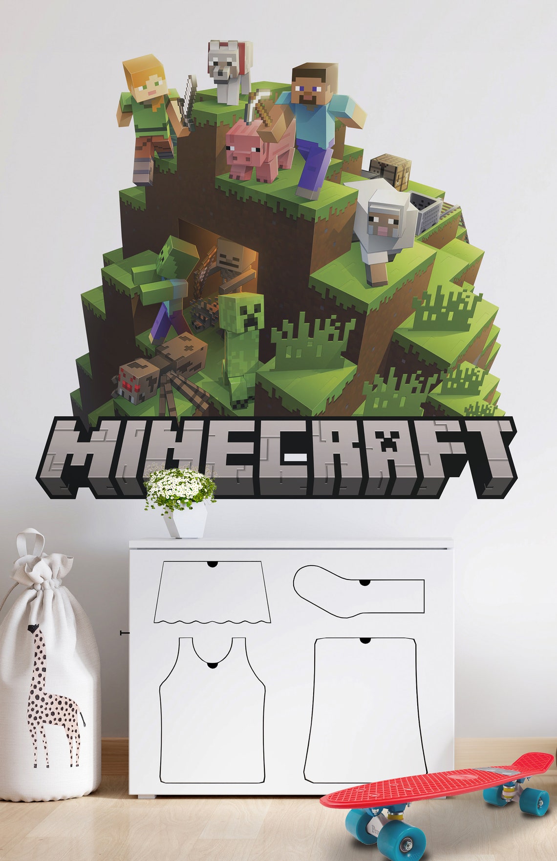 Peel and Stick Minecraft Wall Decal Video Games Wall Sticker Steve ...