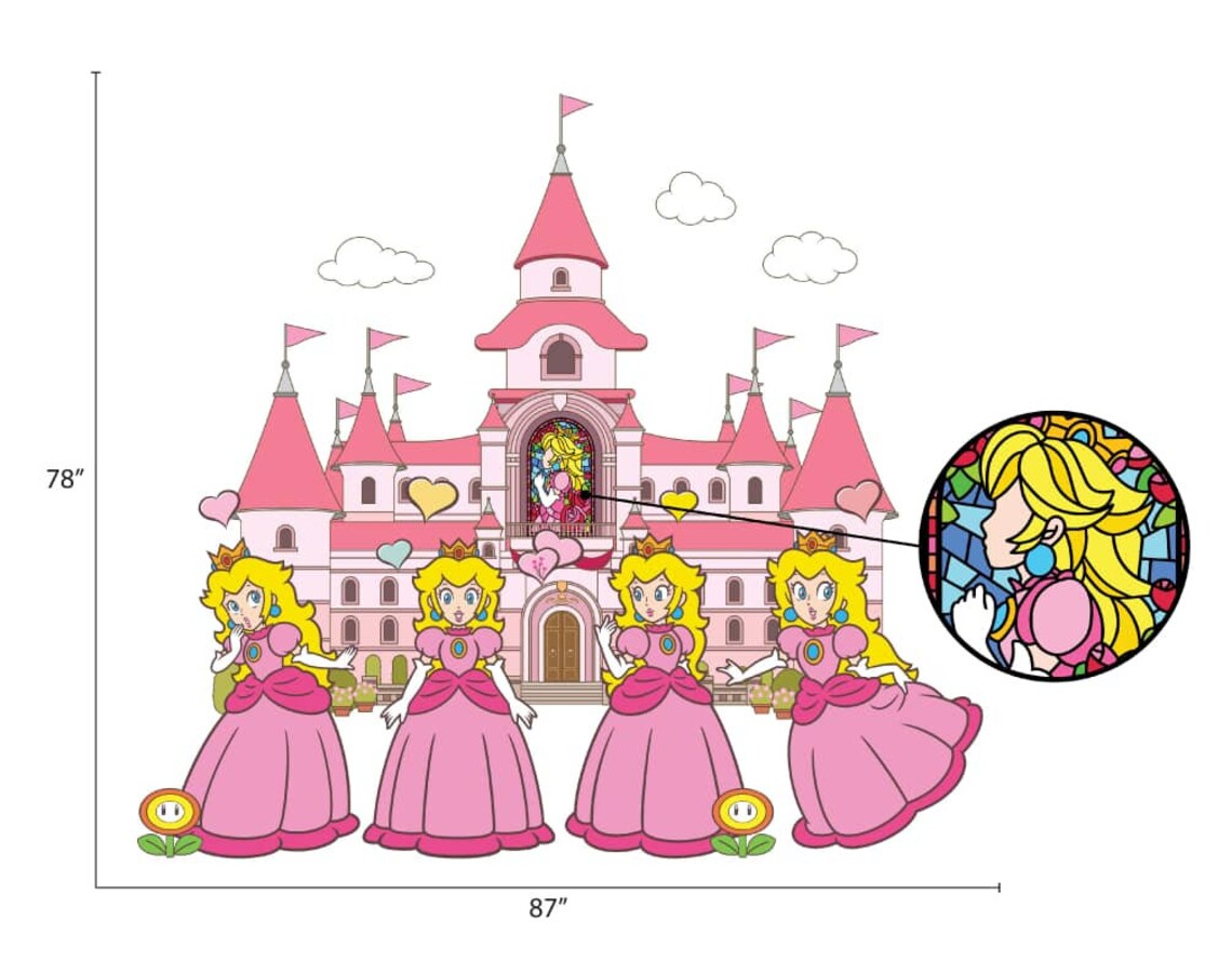 Super Mario Bros Wall Decal Peach Castle Wall Sticker Nintendo Wall Art ...