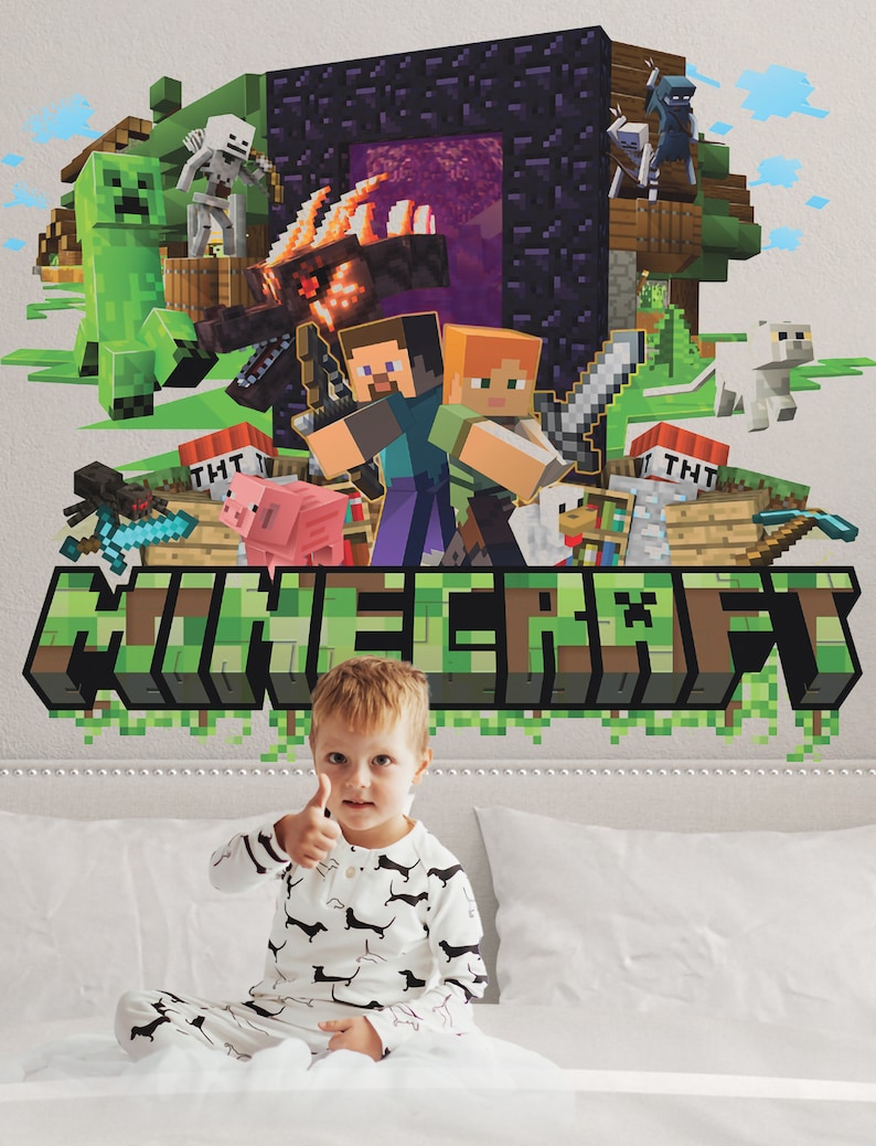 Peel and Stick Minecraft Wall Decal Video Games Wall Sticker Steve ...