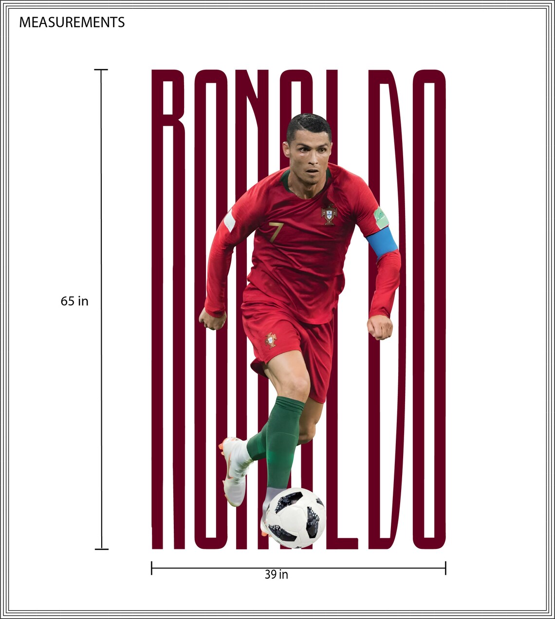 Cristiano Ronaldo Wall Decal: Bedroom, Study Room Art Sticker (65x39 ...