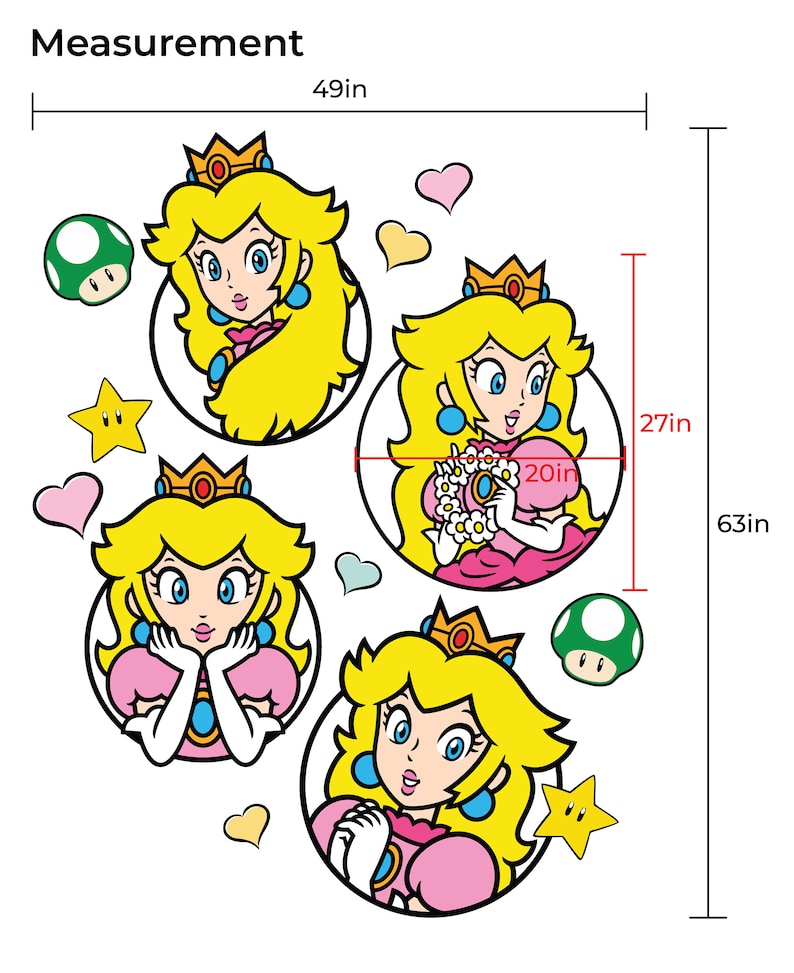 Super Mario Wall Decal Princess Peach Wall Sticker for Girl Room Wall ...