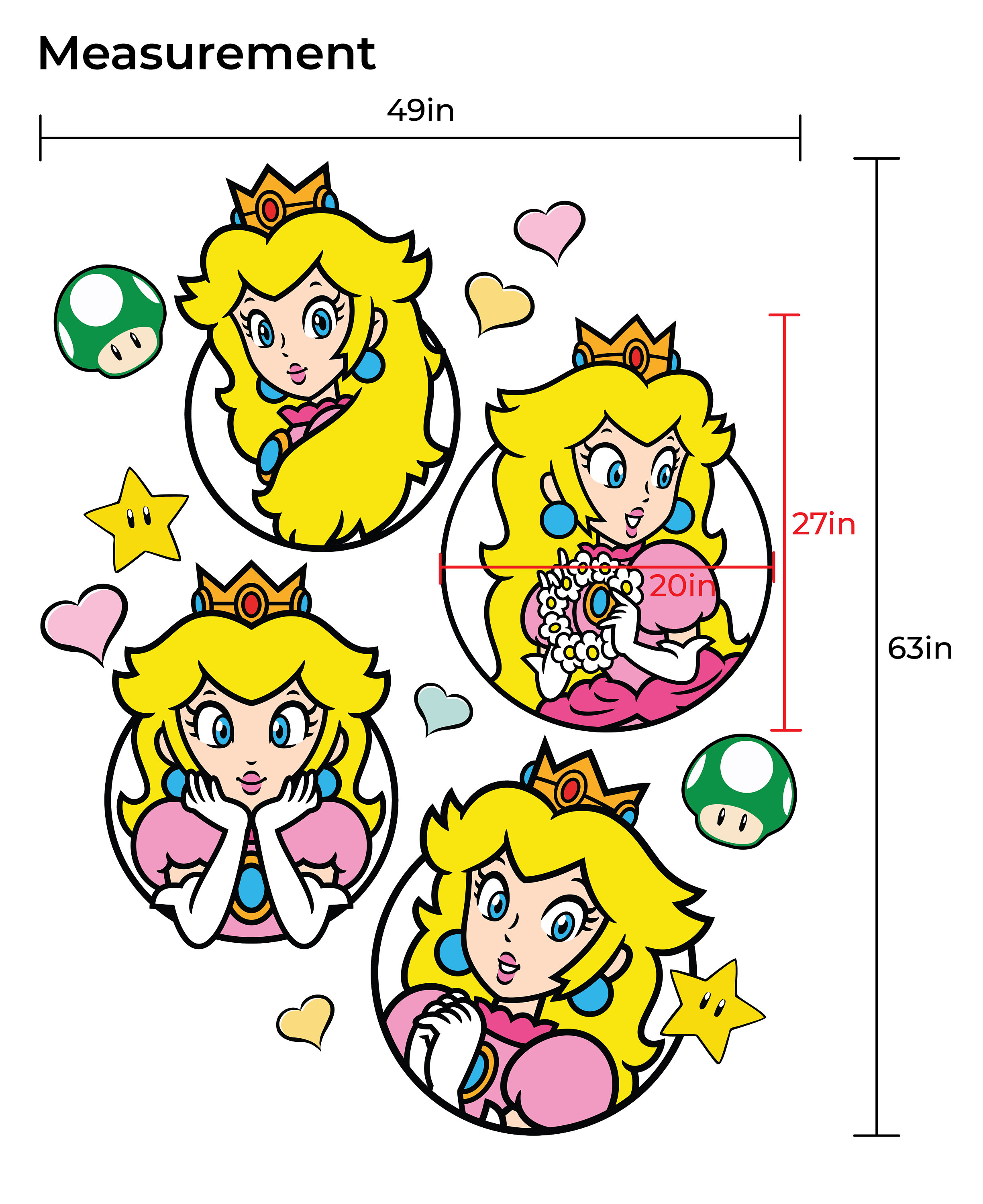 Super Mario Wall Decal Princess Peach Wall Sticker for Girl Room Wall ...