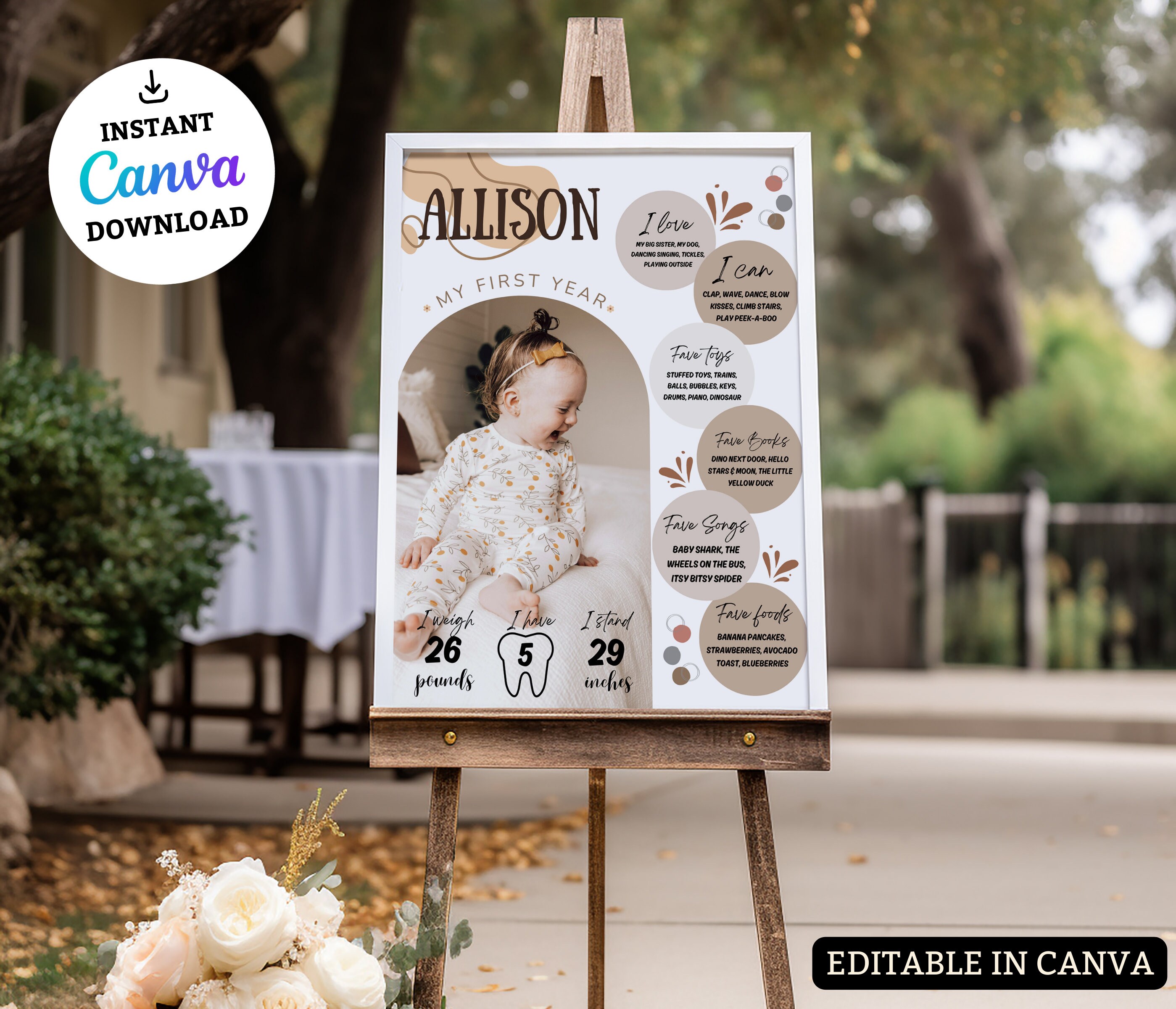 EDITABLE First Birthday Milestone Sign, Modern 1st Birthday Milestone ...