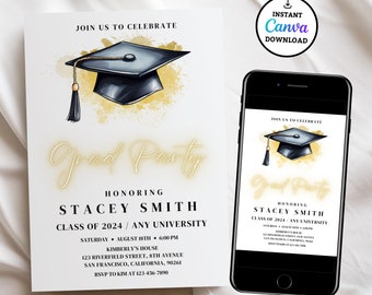 Graduation Party Invitation Template Editable, Graduation Announcement ...