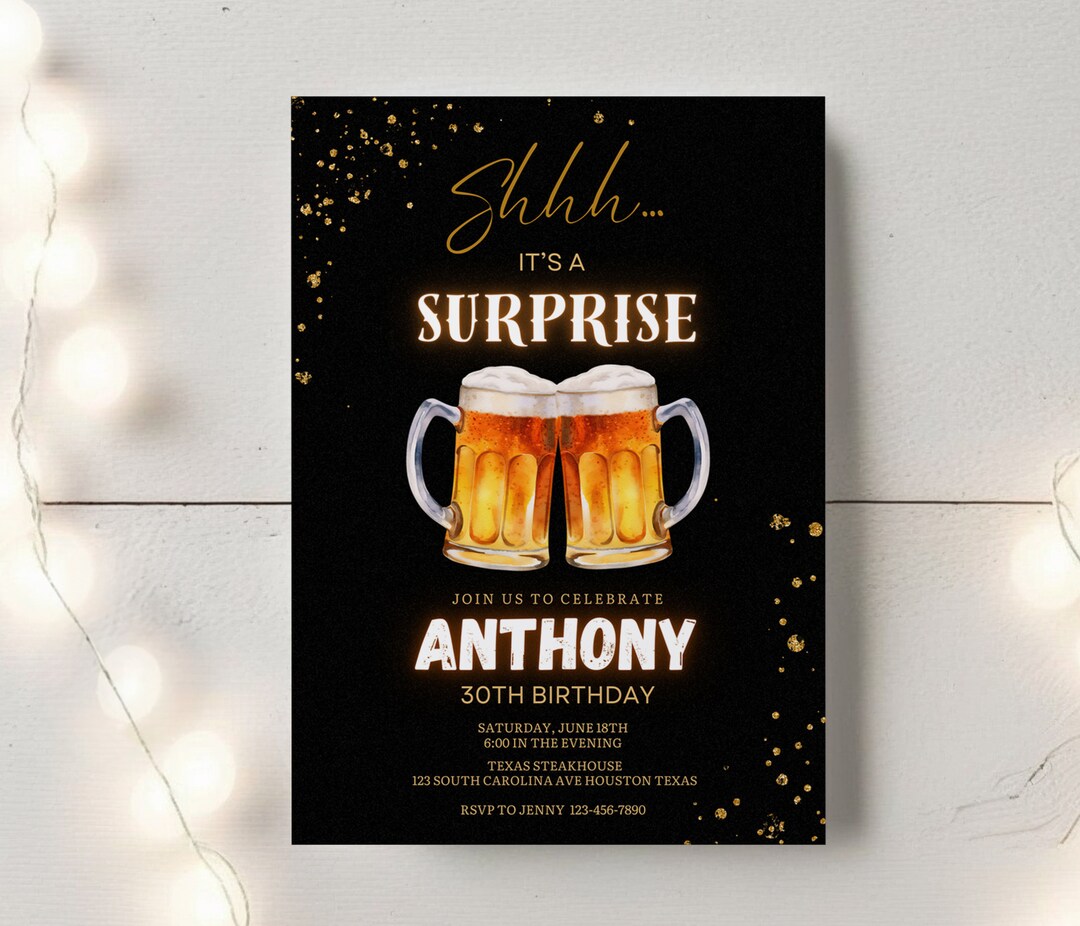 Beer Surprise Birthday Invitation: Editable Adult Party Invite (digital ...