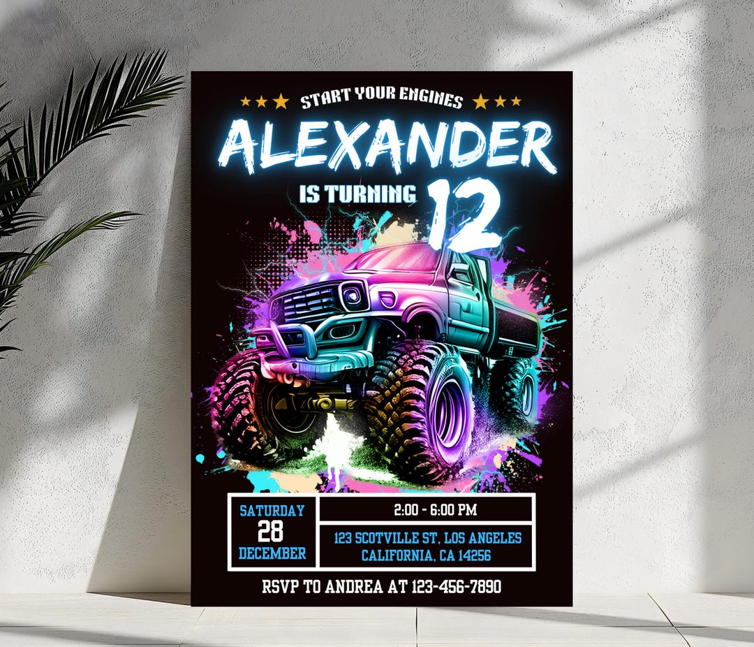 Editable Monster Truck Birthday Invitation: Printable Party Invite - Etsy