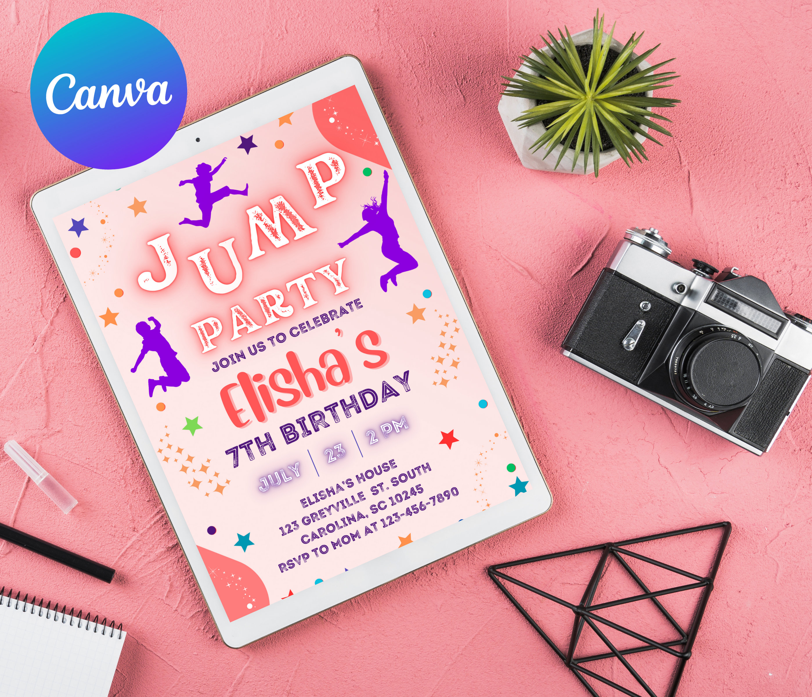 EDITABLE Jump Party Invitation, Trampoline Park Birthday Invitation ...