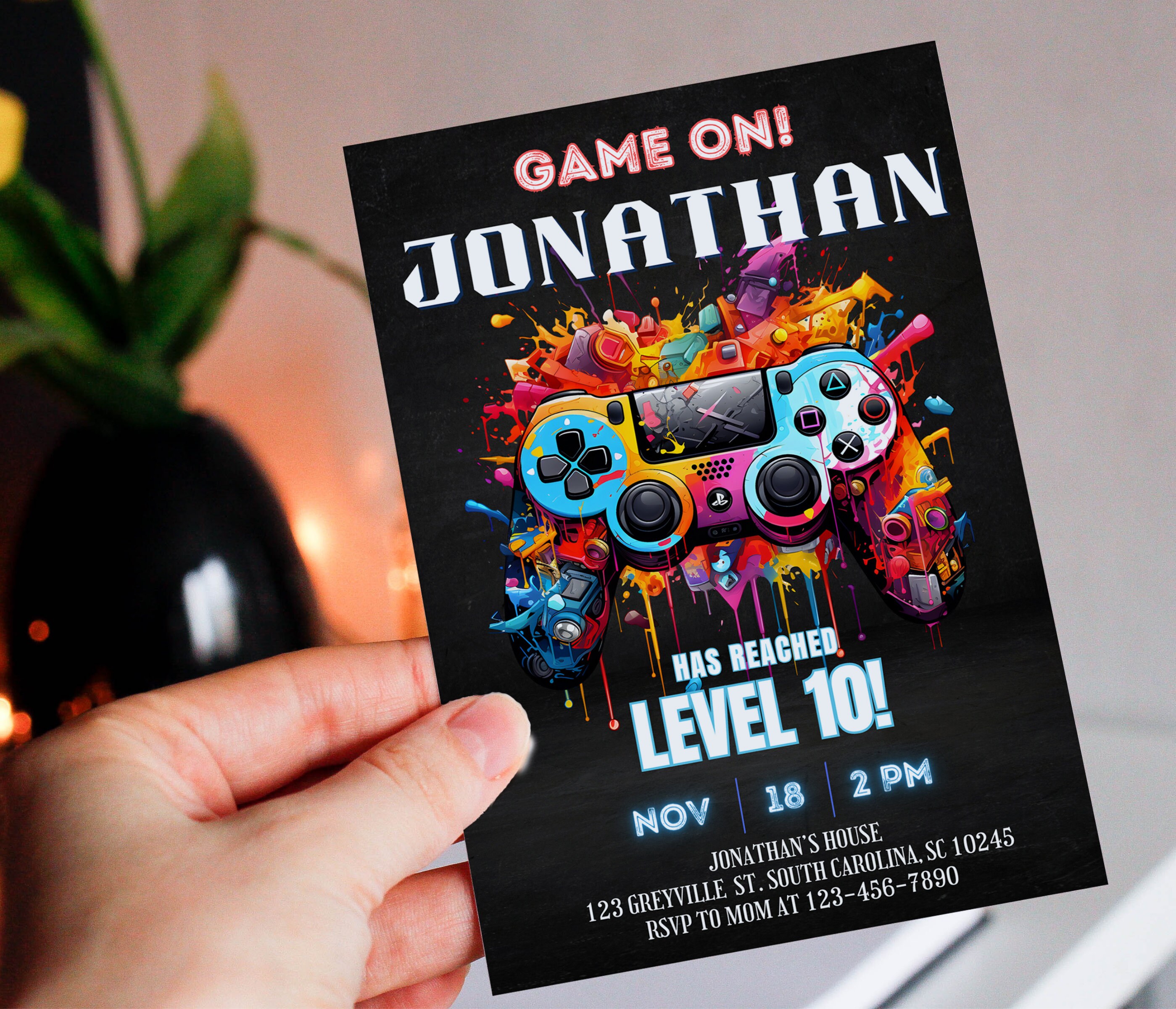 Video Game Birthday Invitation Template, Video Game Invitation, Neon ...
