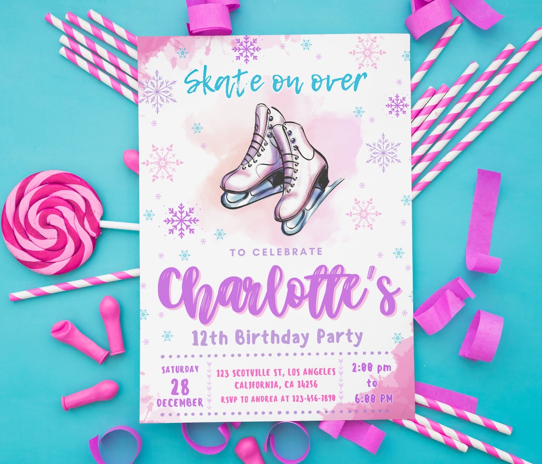 Ice Skating Birthday Invitation, EDITABLE Winter Skate Party Invite ...