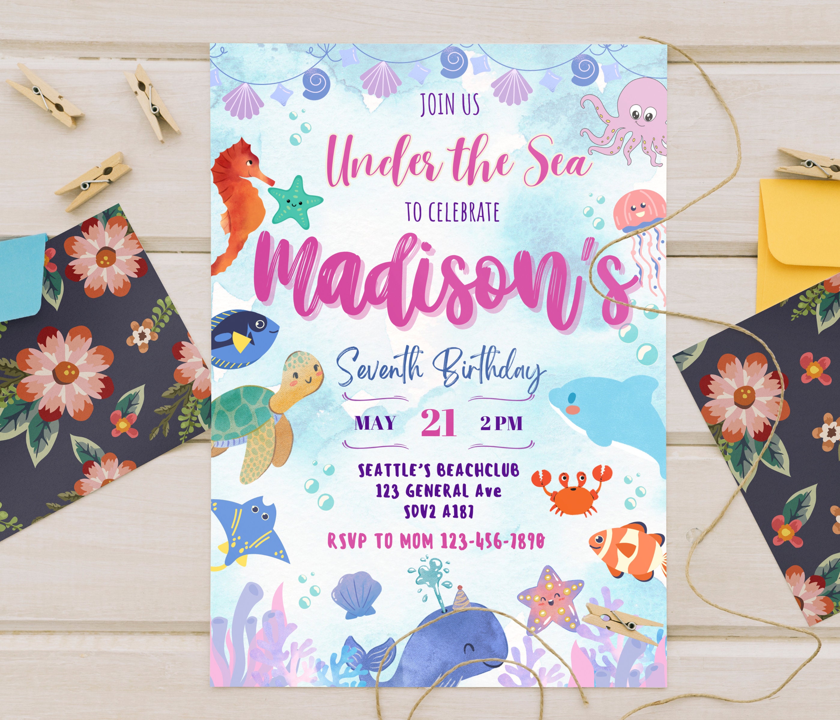 Editable Mermaid Birthday Invitation, Pink Mermaid Invite, Under the ...