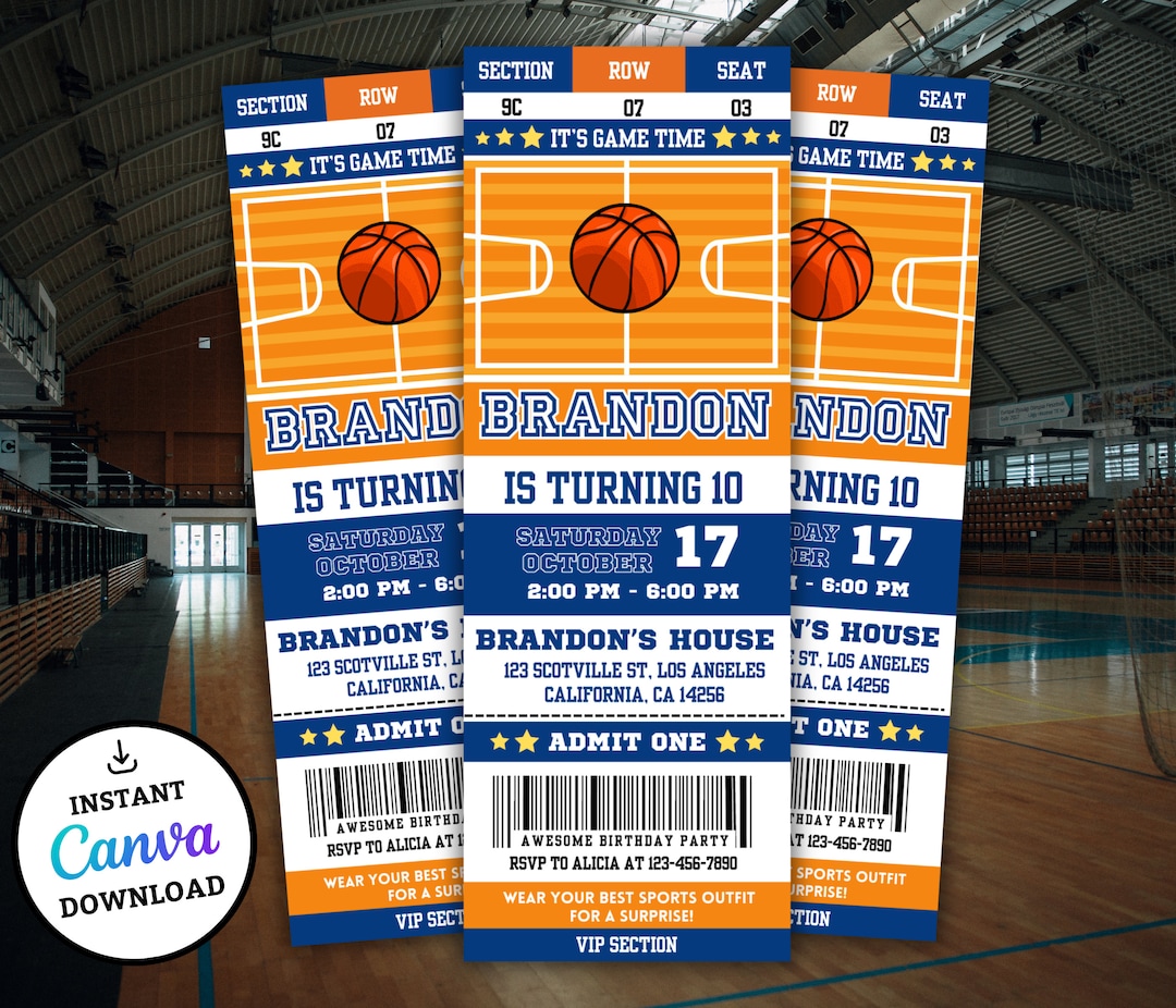 Basketball Invitation - Birthday - Sports Ticket Style Party Invite ...