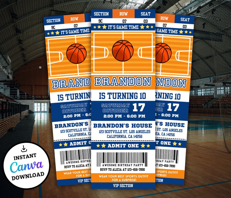 Basketball Invitation - Birthday - Sports Ticket Style Party Invite ...