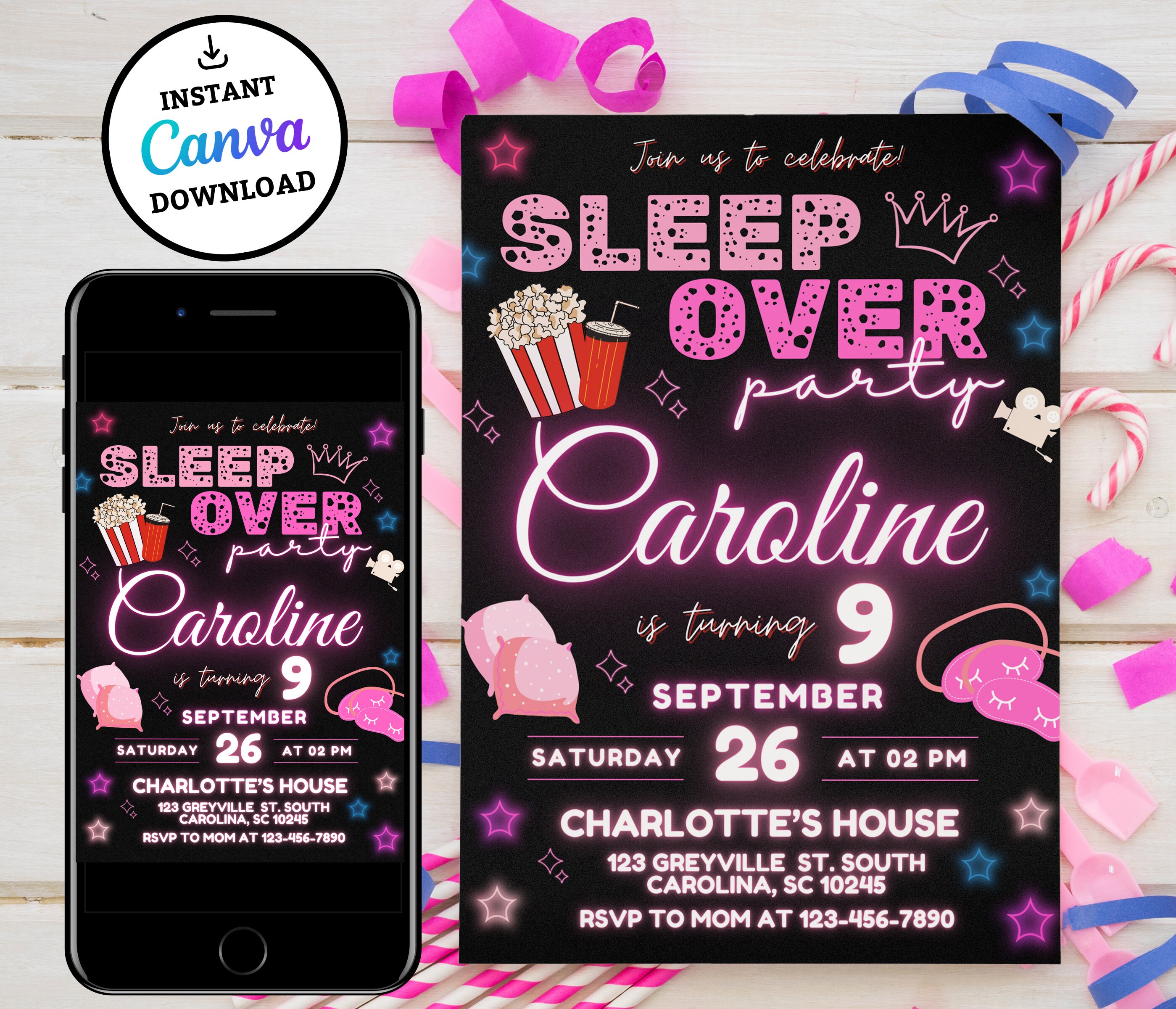 Sleepover Birthday Invitation, Printable Sleepover Invite, Slumber ...