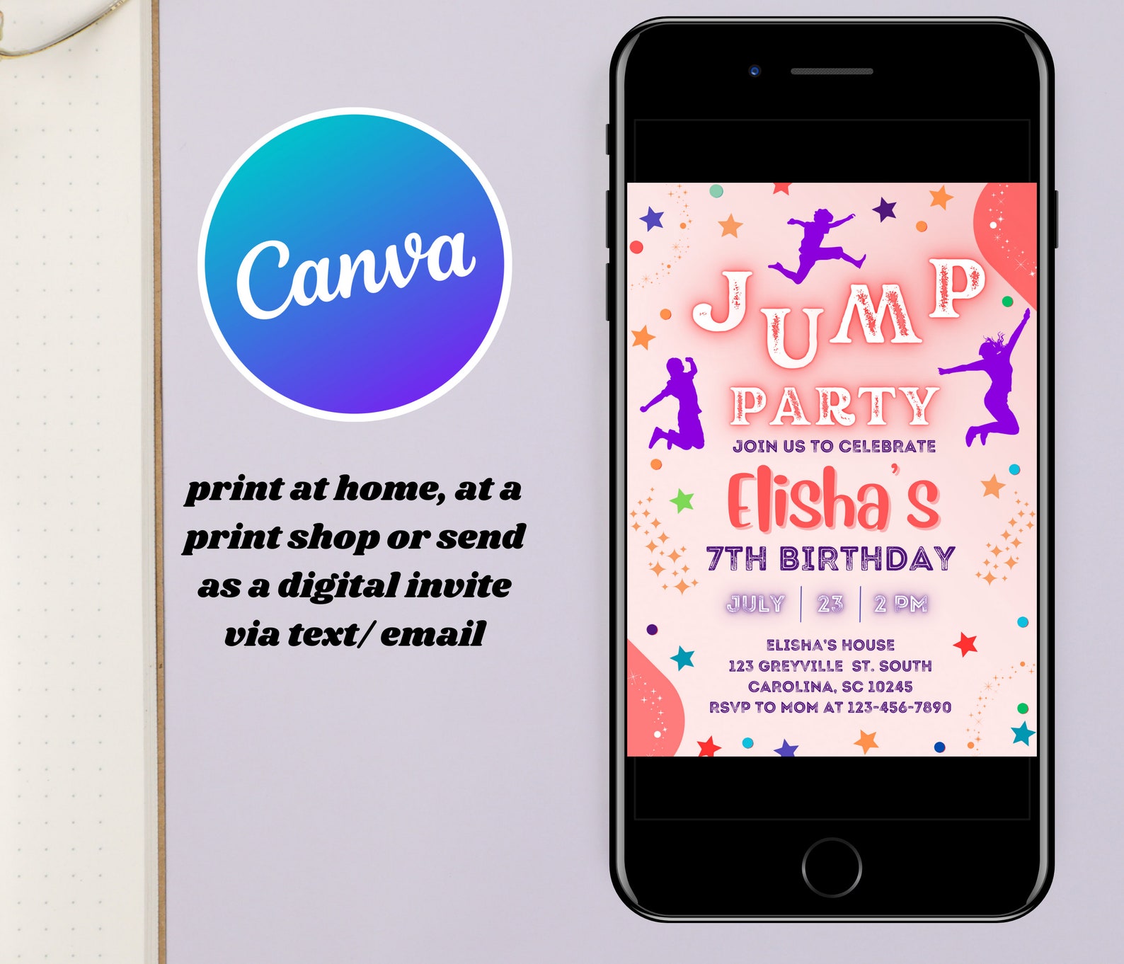 EDITABLE Jump Party Invitation, Trampoline Park Birthday Invitation ...