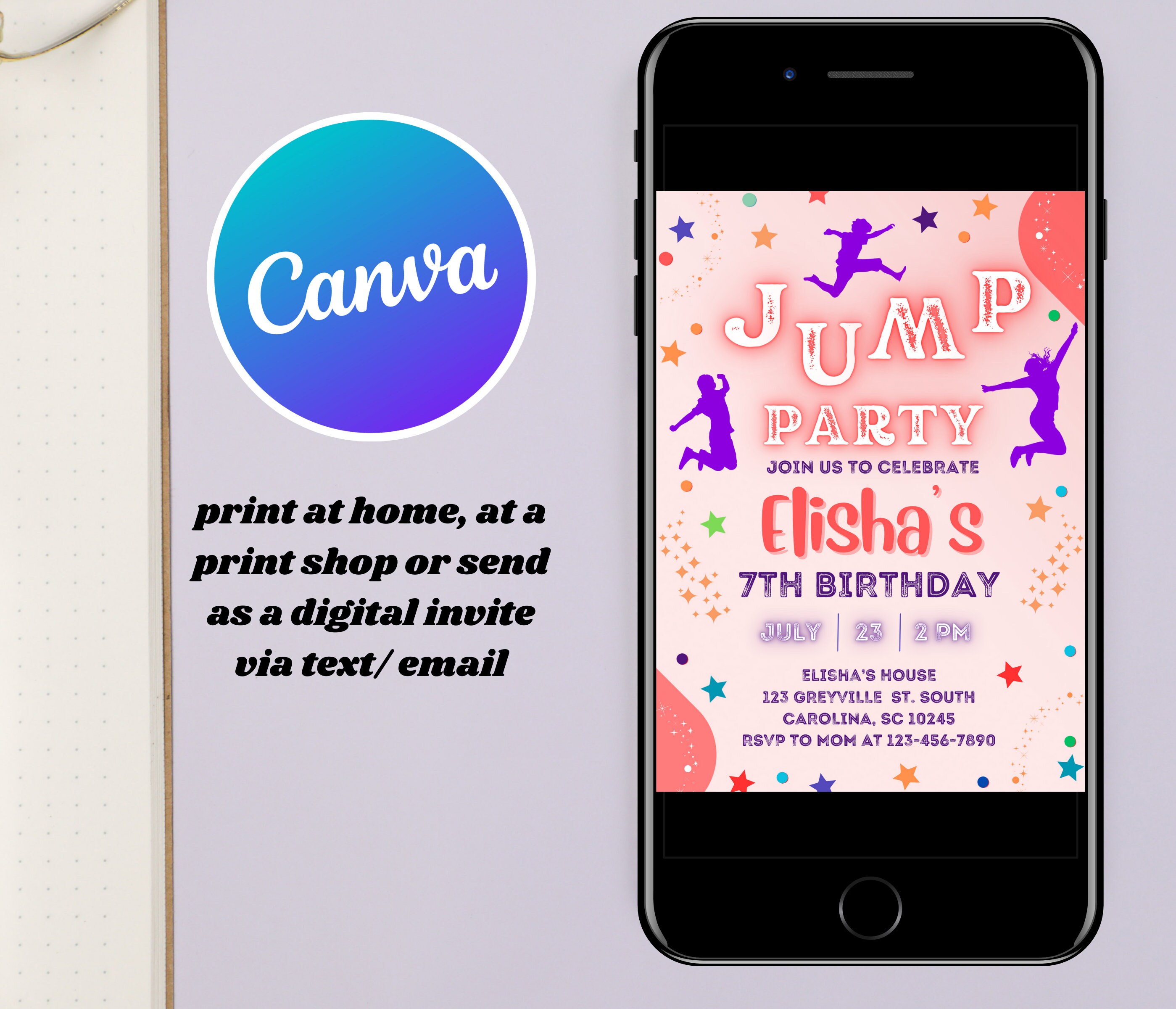 EDITABLE Jump Party Invitation, Trampoline Park Birthday Invitation ...