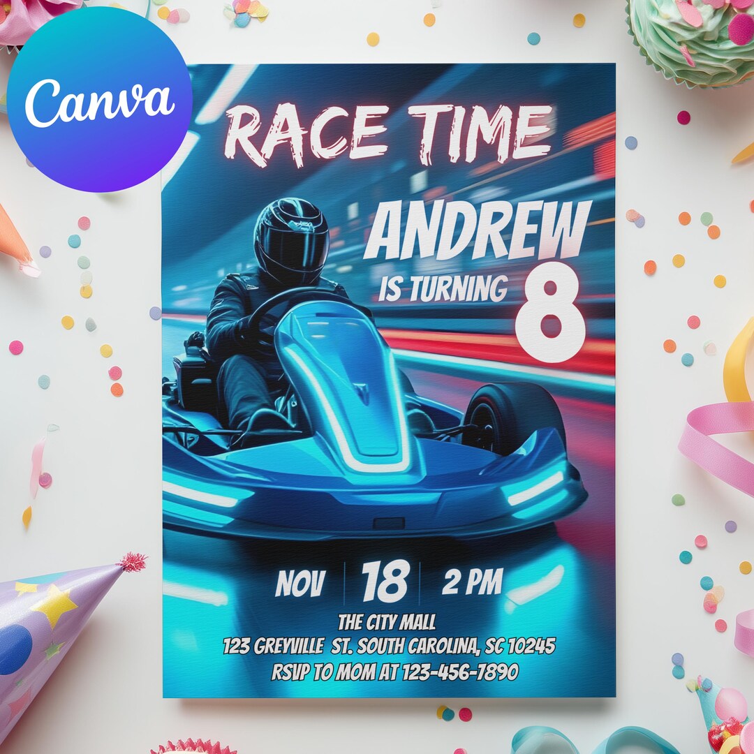 Go Kart Birthday Invitation Go Kart Party Karting Invitation Go Kart ...