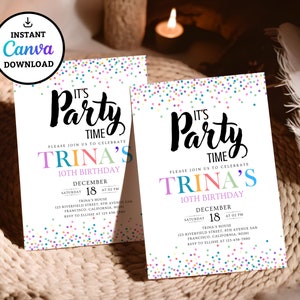 Confetti Party Invitation, It's Party Time, Colorful Invite, Simple ...