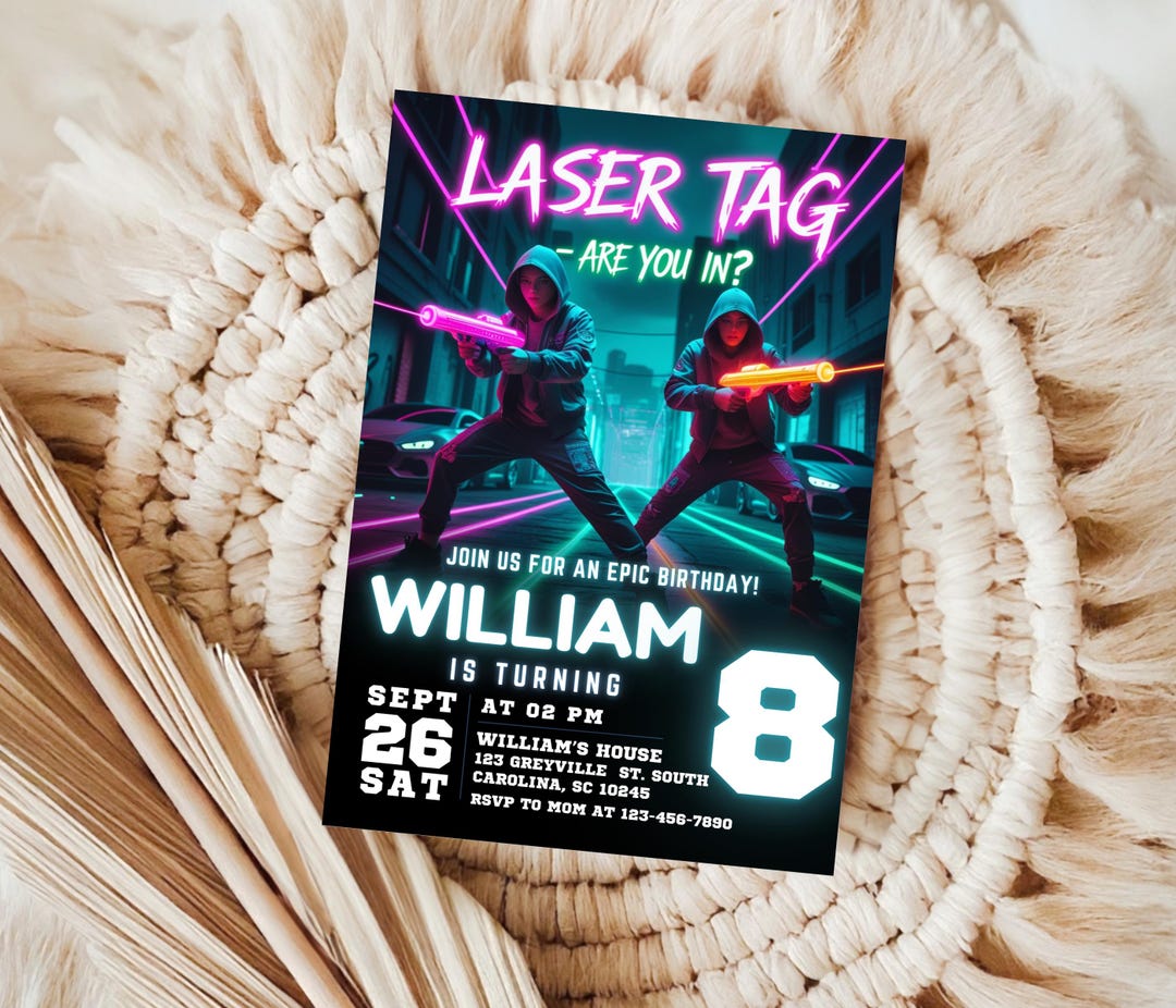 EDITABLE Laser Tag Birthday Invitation, Laser Tag Party Invite Template ...