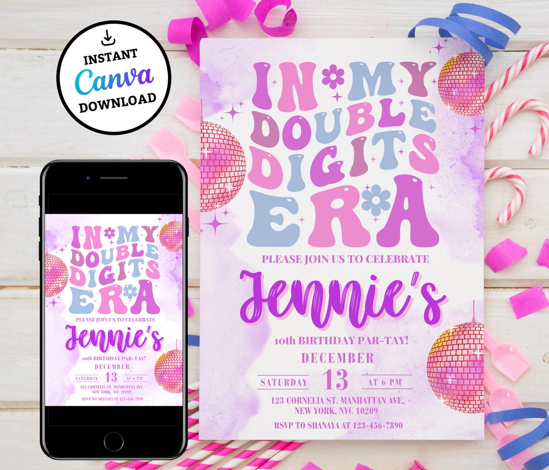Editable in Her Double Digits Era Invitation, Eras Invitation, Taylor ...