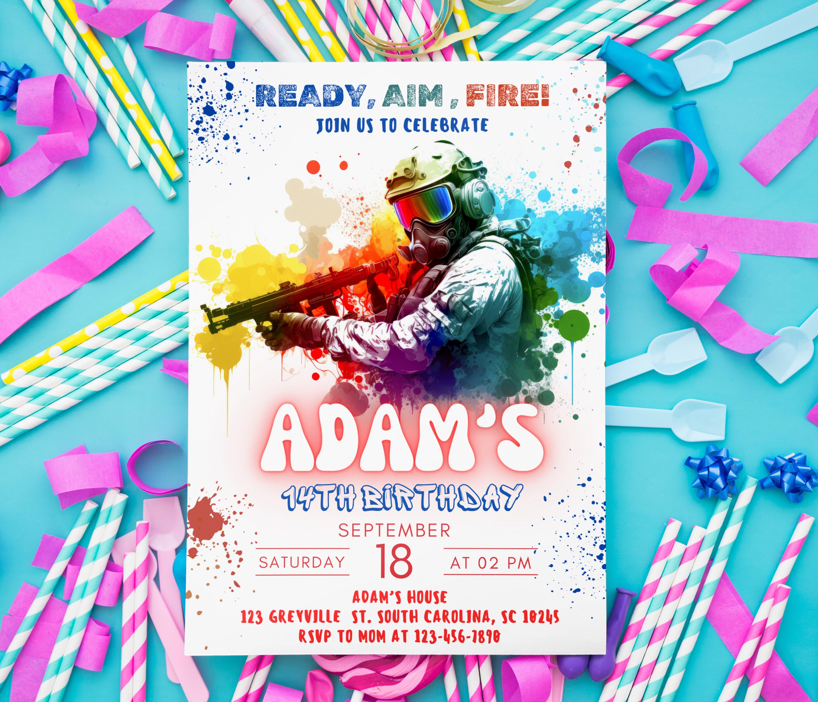 Editable Paintball Invitation Template Bruh Boy Paintball Party Invite ...