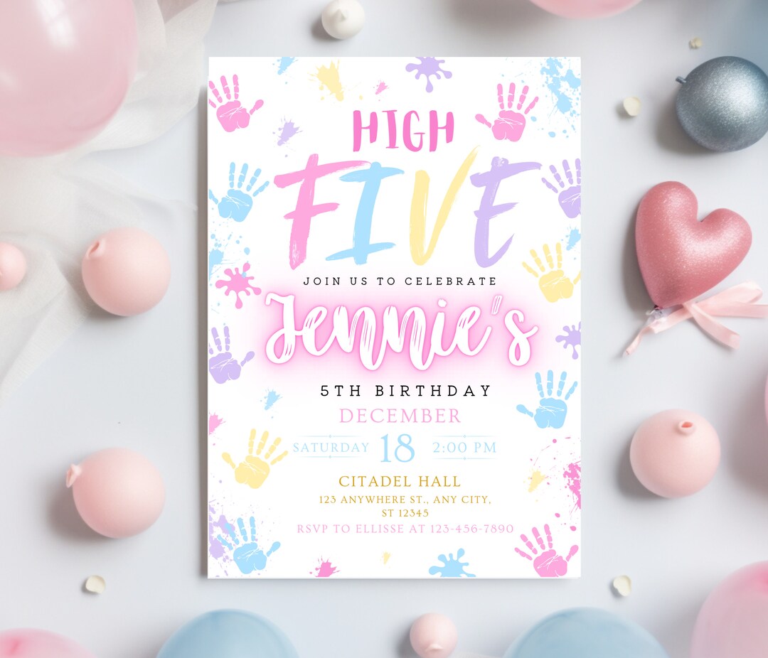 High Five Birthday Invitation, Editable Hi Five Invite Template, Girls ...