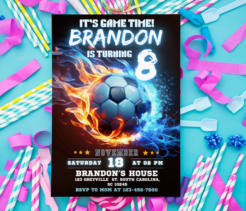 Editable Soccer Birthday Invitation Template, Printable Birthday Party ...