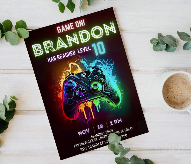 Editable Gaming Birthday Invitation, Gamer Invitation, 5x7 Editable ...