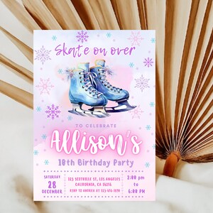 Ice Skating Birthday Invitation, EDITABLE Winter Skate Party Invite ...