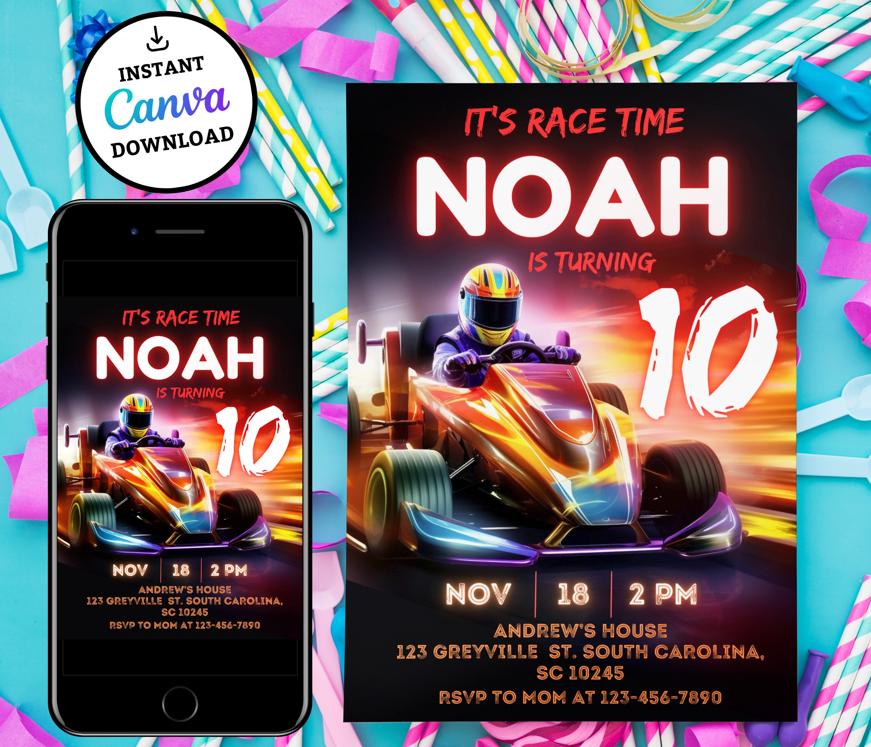 Go Kart Birthday Invitation Go Kart Party Karting Invitation Go Kart Birthday Go Karting Racing ...