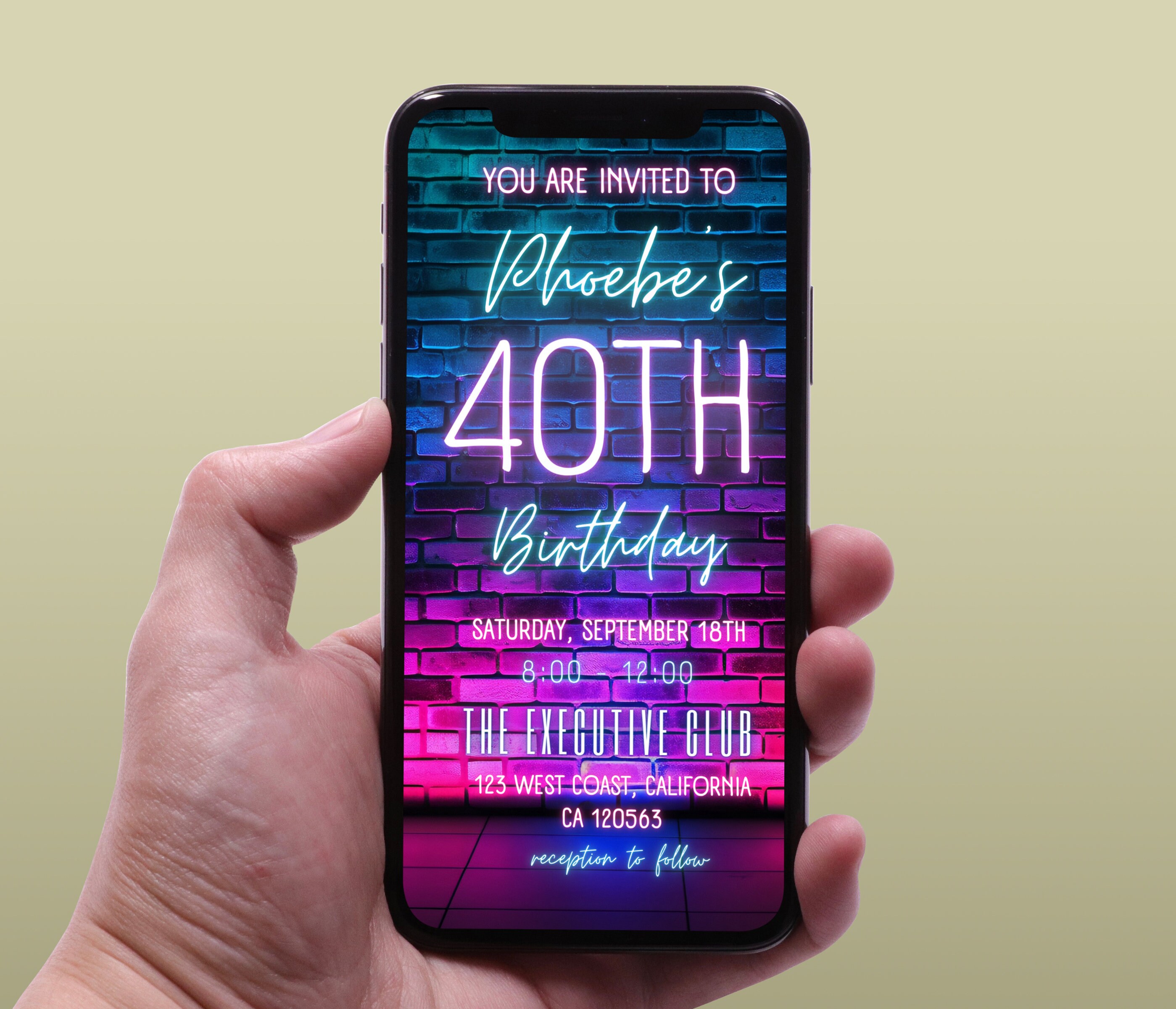 Neon Glow 40th Birthday Invitation Template (digital Download) - Etsy