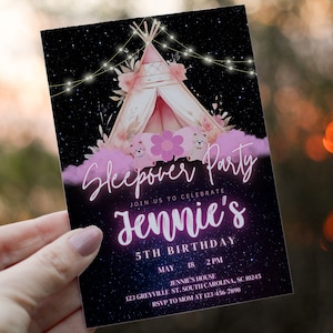 Sleepover Birthday Minimalist Invitation Set Slumber Party Invite Girl ...