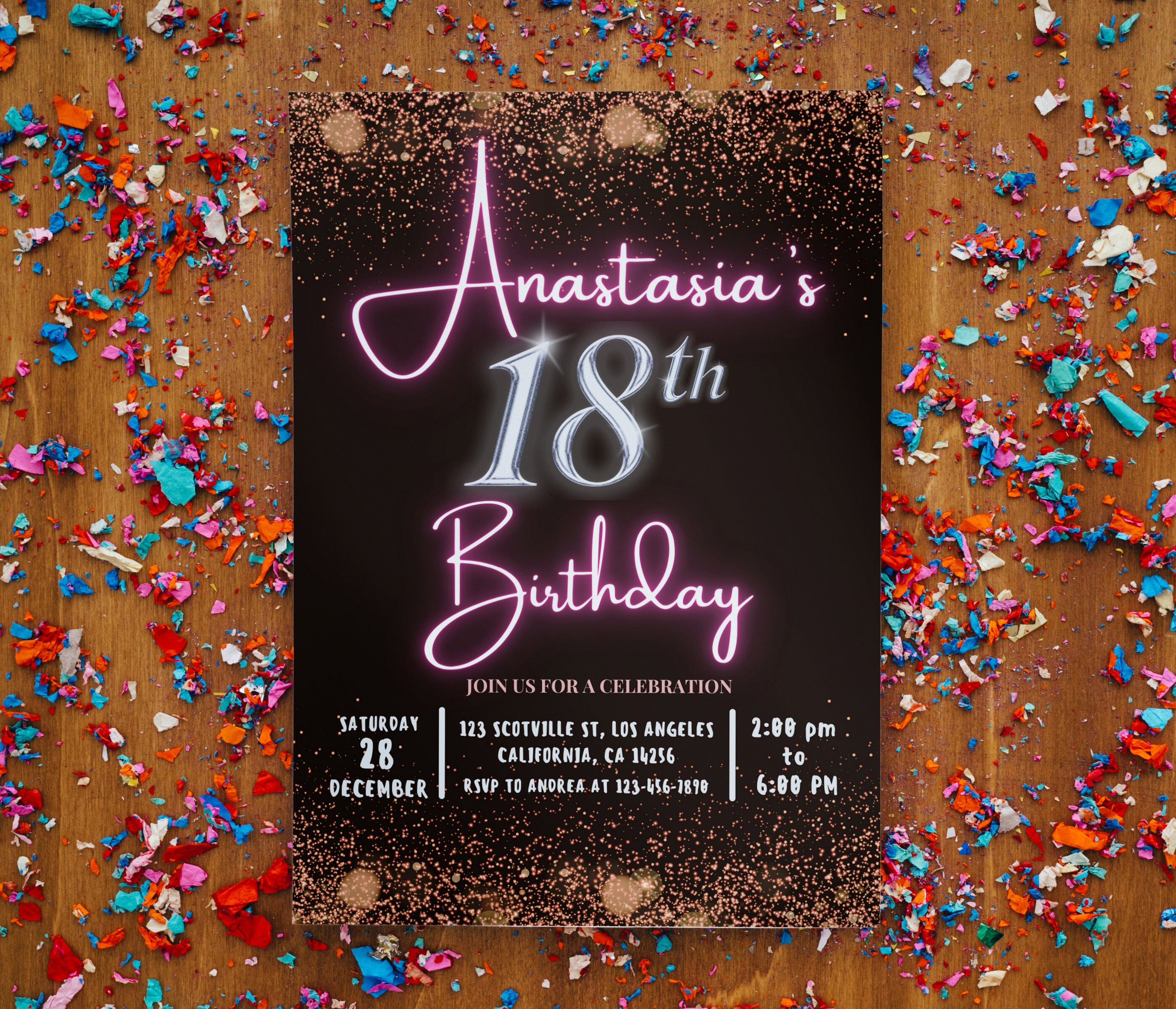 Editable 18th Birthday Party in Pink Invitation, Printable Birthday ...