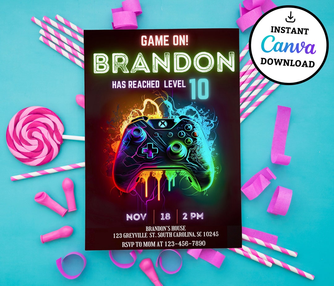Editable Gaming Birthday Invitation, Gamer Invitation, 5x7 Editable ...