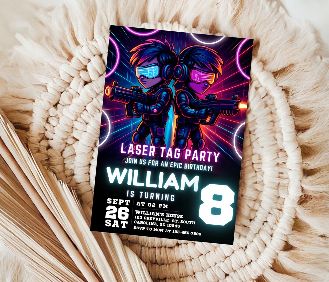 EDITABLE Laser Tag Birthday Invitation, Laser Tag Party Invite Template ...