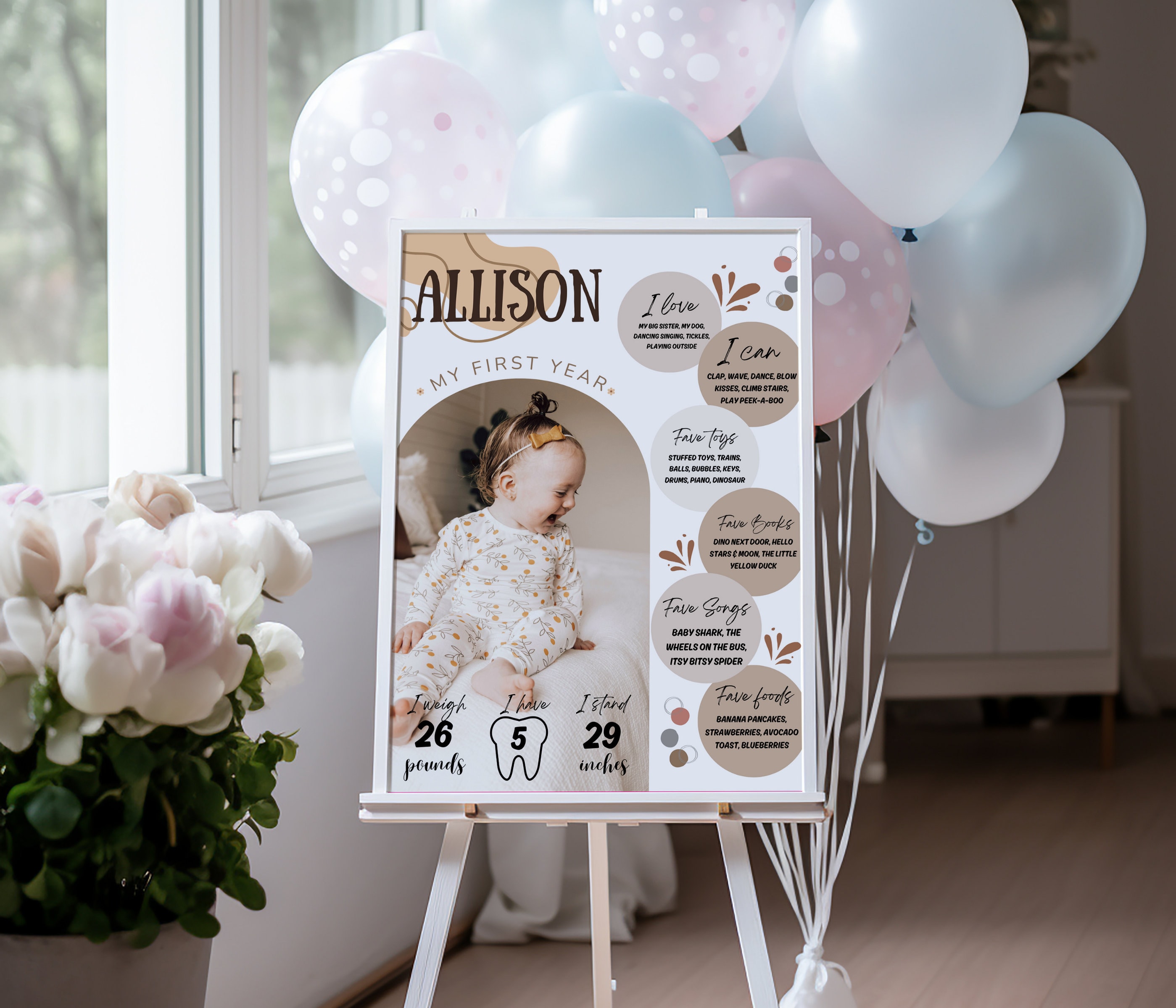 EDITABLE First Birthday Milestone Sign, Modern 1st Birthday Milestone ...