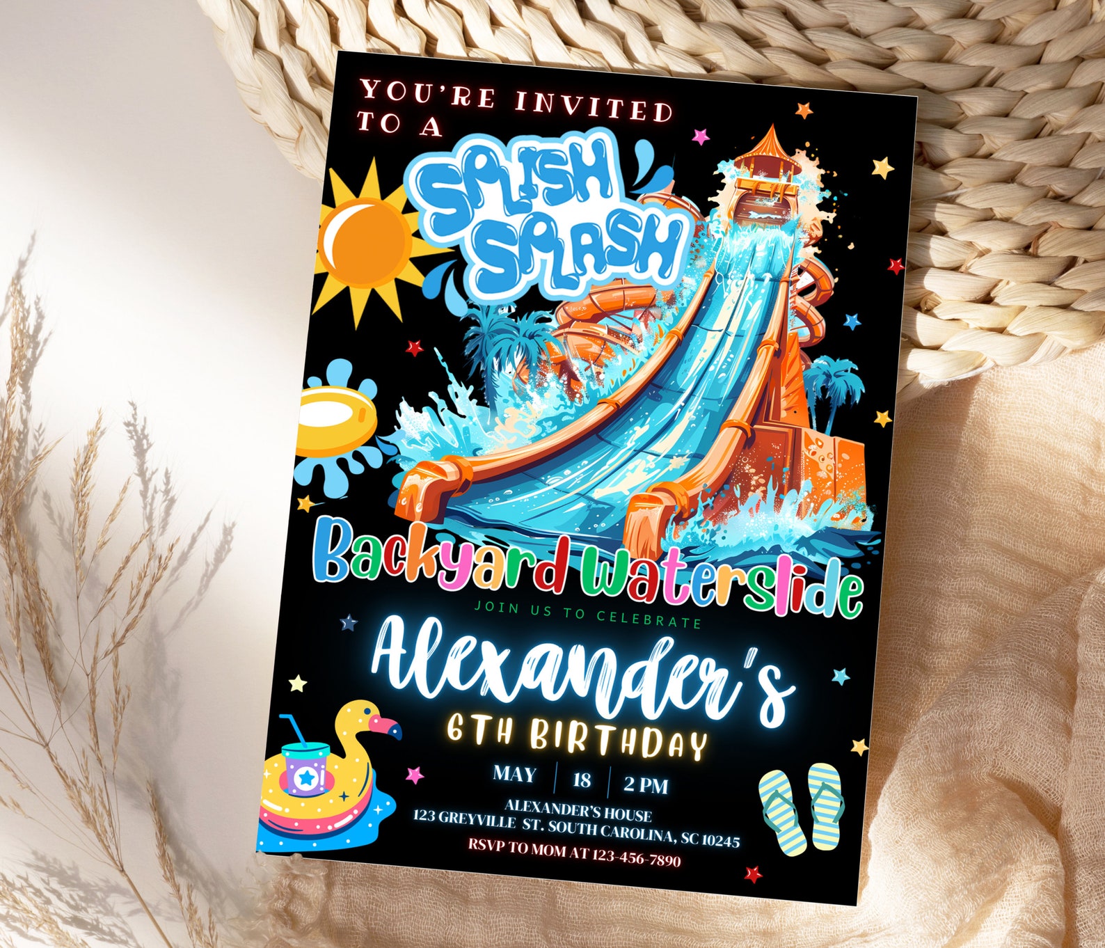 Editable Water Slide Birthday Splash Party Invitation, Boy, Girl, Slide ...